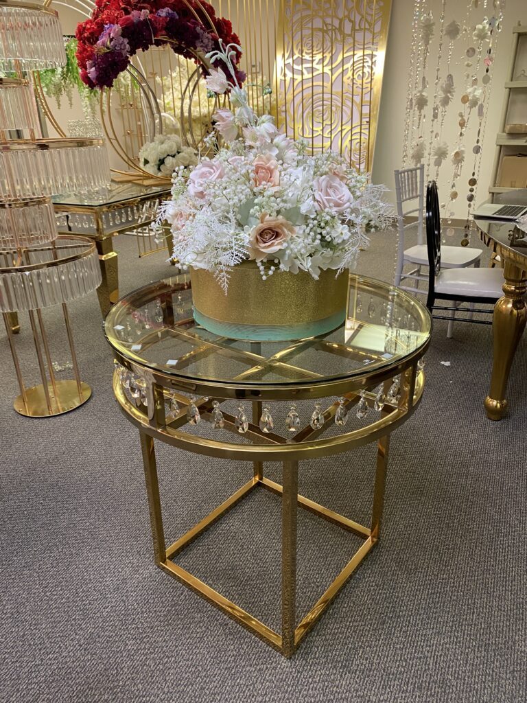 Cake Table with Crystal Pendants in Gold Q2005 GD - ABC Glassware